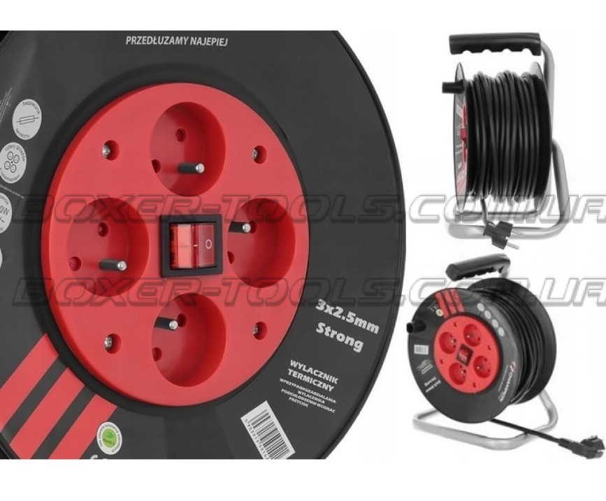Extension Cord On A Coil Of 25 M, 4 Sockets 2950 Watts